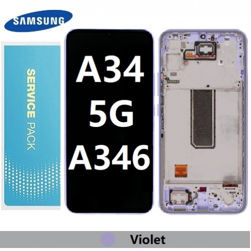 Samsung Galaxy A346 A34 5G LCD Display screen with frame (Original Service Pack) [LIGHT VIOLET ...